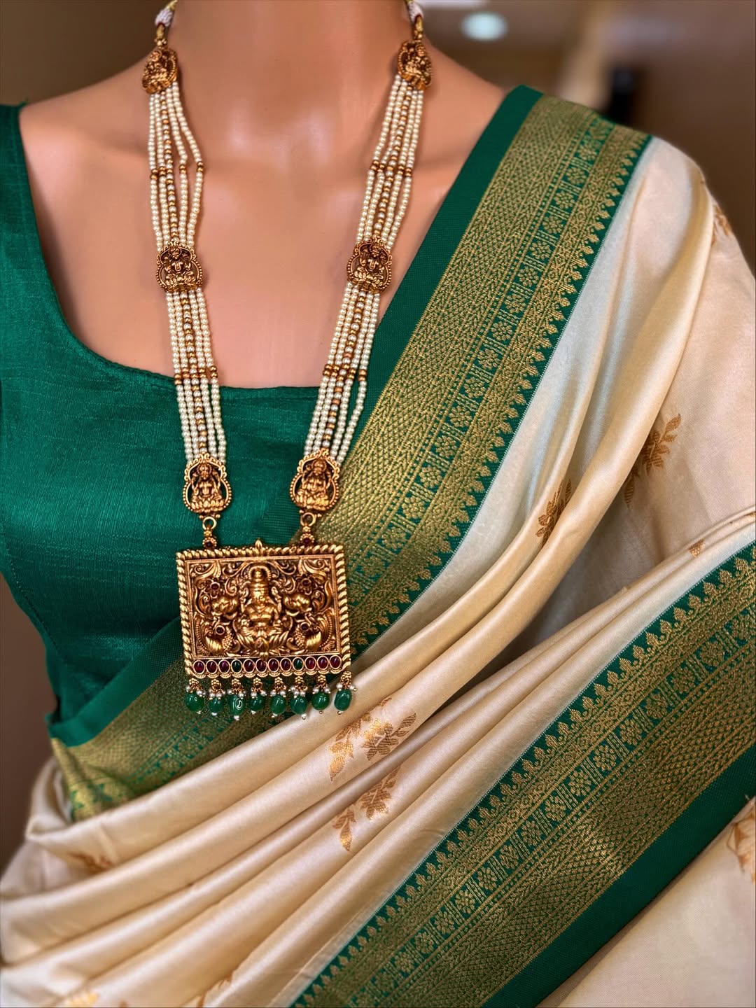 IVORY WHITE GREEN BORDER SOFT ART SILK SAREE – Theja Couture